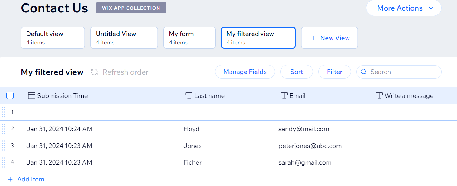 Wix Forms Viewing And Managing A Submissions Table Help Center Wix