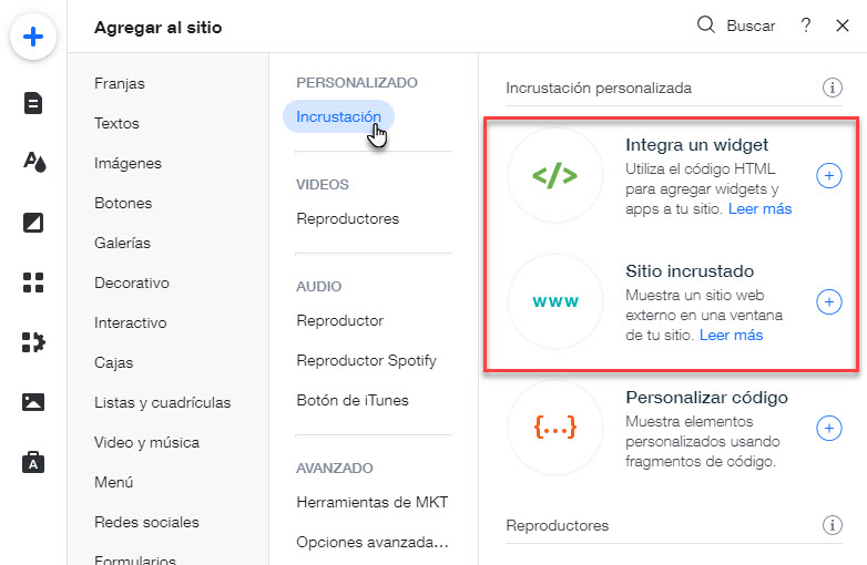 Editor de Wix: incrustar un sitio o un widget | Centro de Ayuda | Wix.com