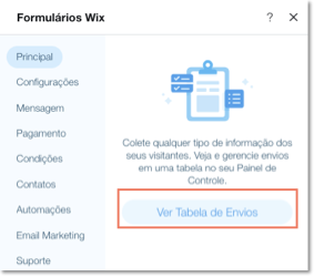 Formulários Wix: criando uma tabela de envios para seu formulário | Central de Ajuda | Wix.com