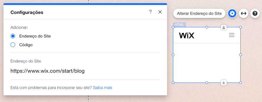 Editor Wix: incorporando um site ou widget | Central de Ajuda | Wix.com