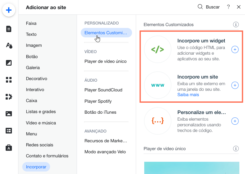 Editor Wix: incorporando um site ou widget | Central de Ajuda | Wix.com