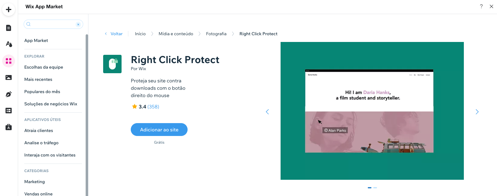 Wix Media: adicionar e configurar o aplicativo Right Click Protect | Central de Ajuda | Wix.com