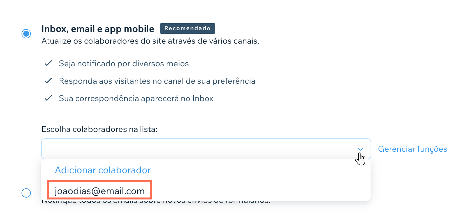 Formulários Wix: escolher quem é notificado sobre envios de formulários | Central de Ajuda | Wix.com