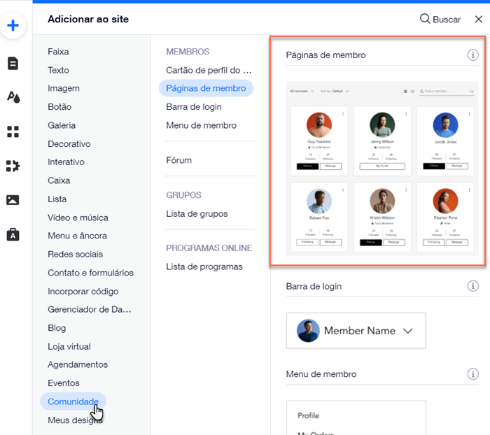 Membros do site: personalizar o elemento da página de membros | Central ...