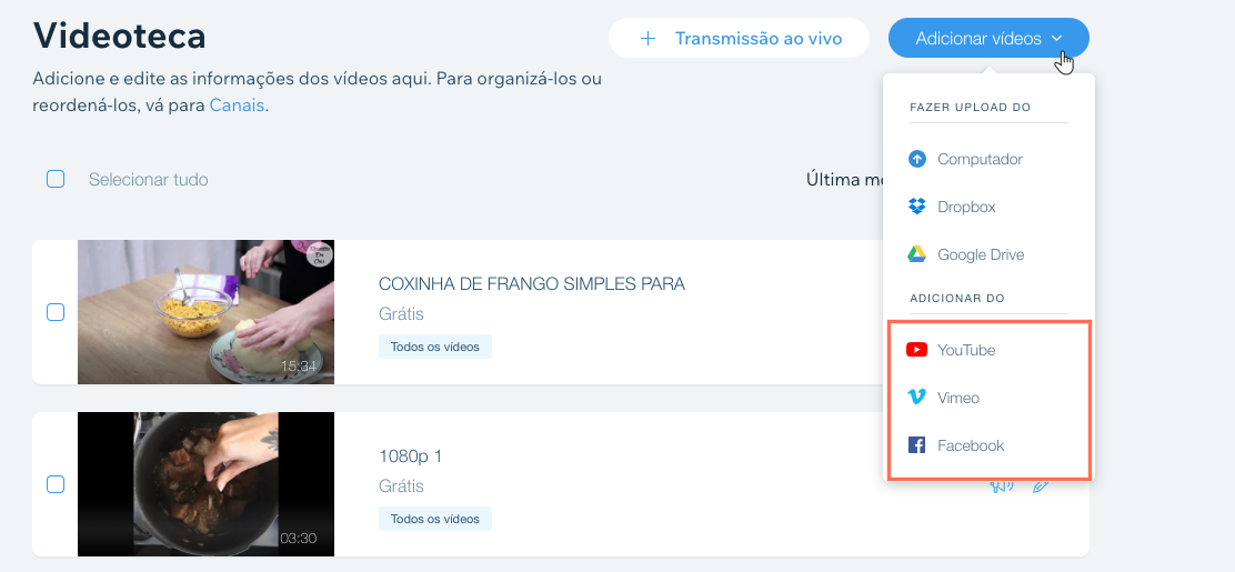 Wix Video: adicionar vídeos ao seu acervo de vídeos | Central de Ajuda ...
