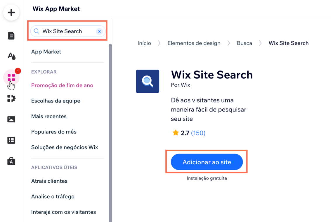 Adicionar e configurar o Wix Site Search | Central de Ajuda | Wix.com