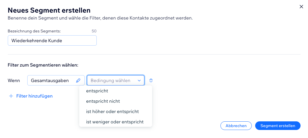 Ein Segment erstellen | Support Zentrum | Wix.com