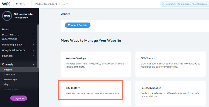 Managing Your Site History | Help Center | Wix.com