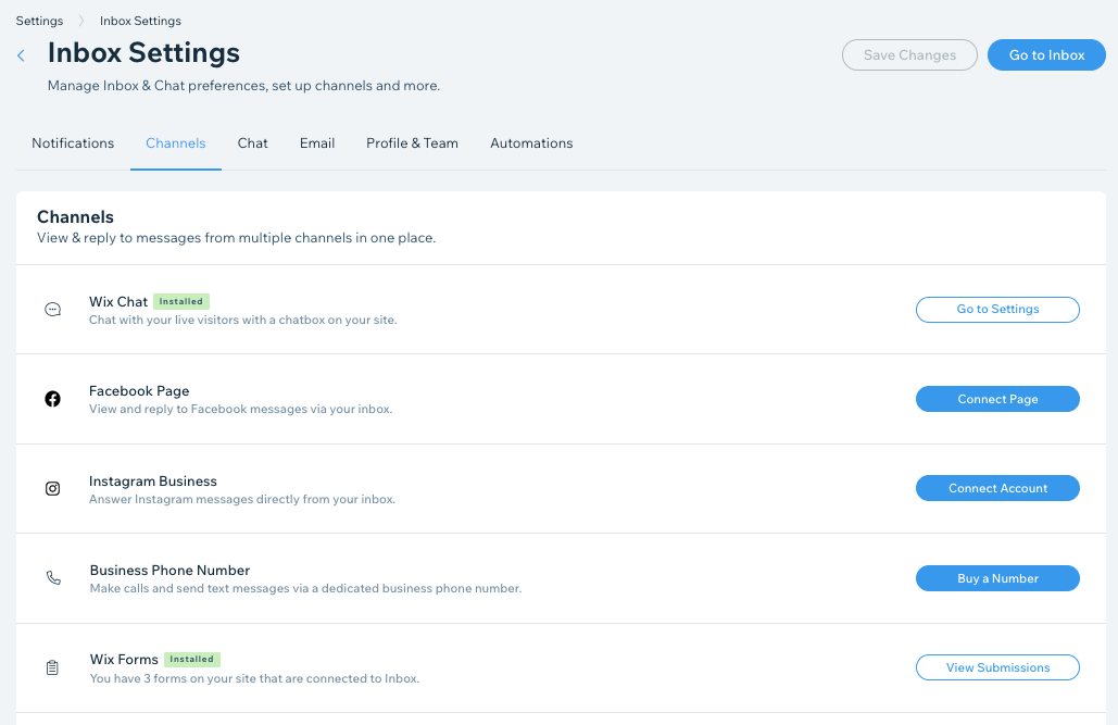 Wix Inbox: About Wix Inbox Channels | Help Center | Wix.com
