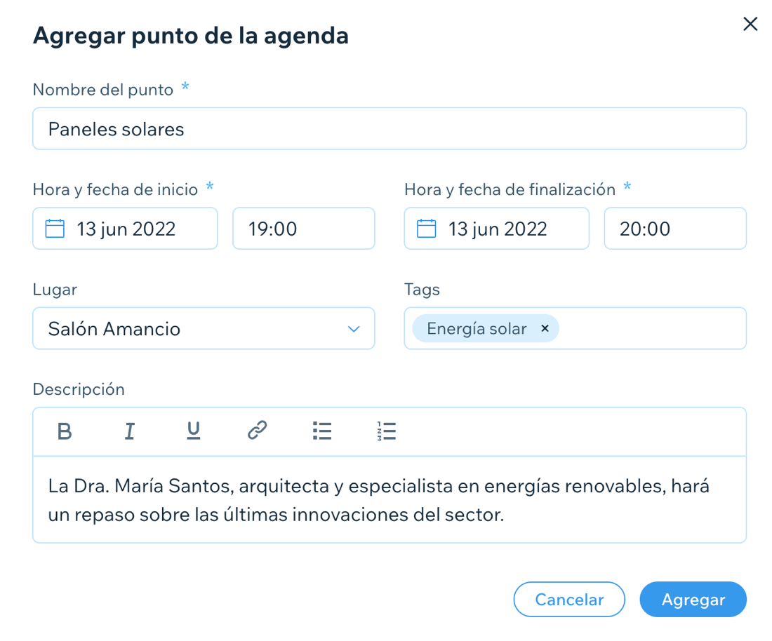 Wix Events: crea la programación de un evento | Centro de Ayuda | Wix.com