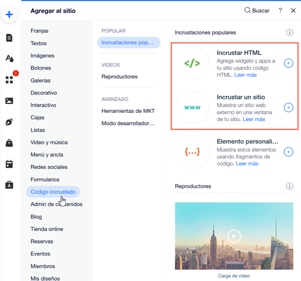 Editor de Wix: incrustar un sitio o un widget | Centro de Ayuda | Wix.com