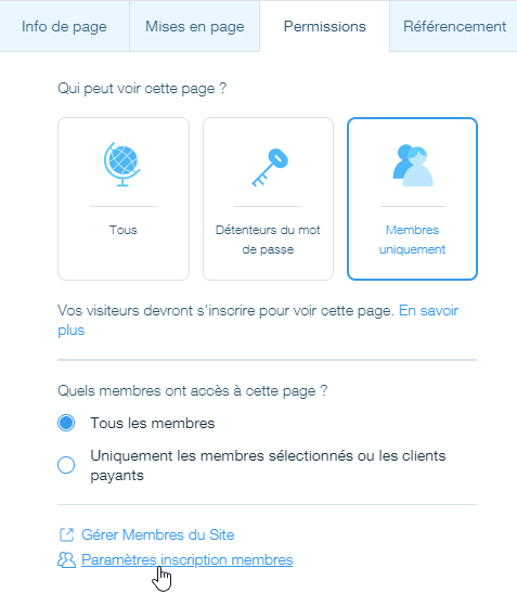 Résumé espace membres | Centre d'Assistance | Wix.com