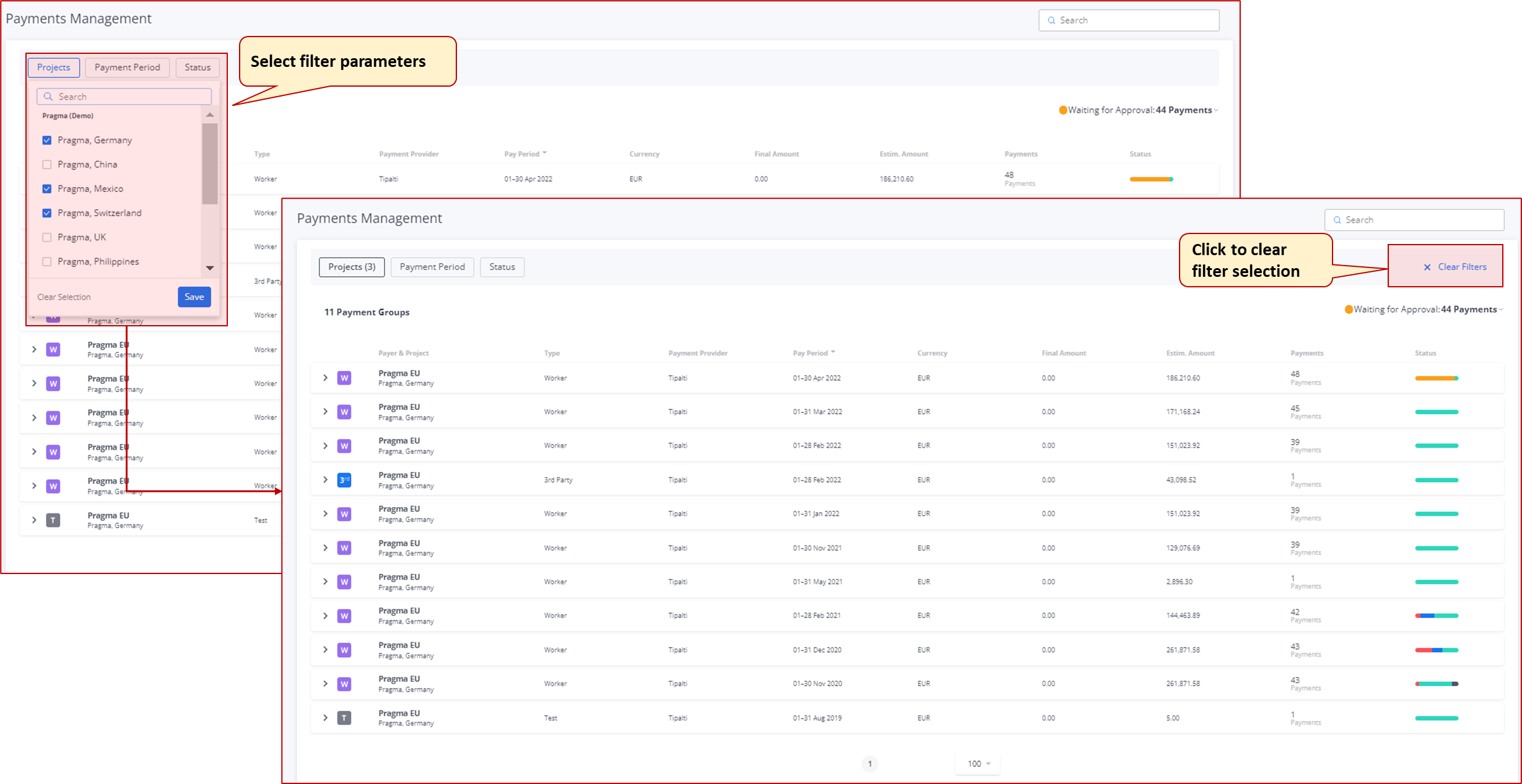 Payments Management Page