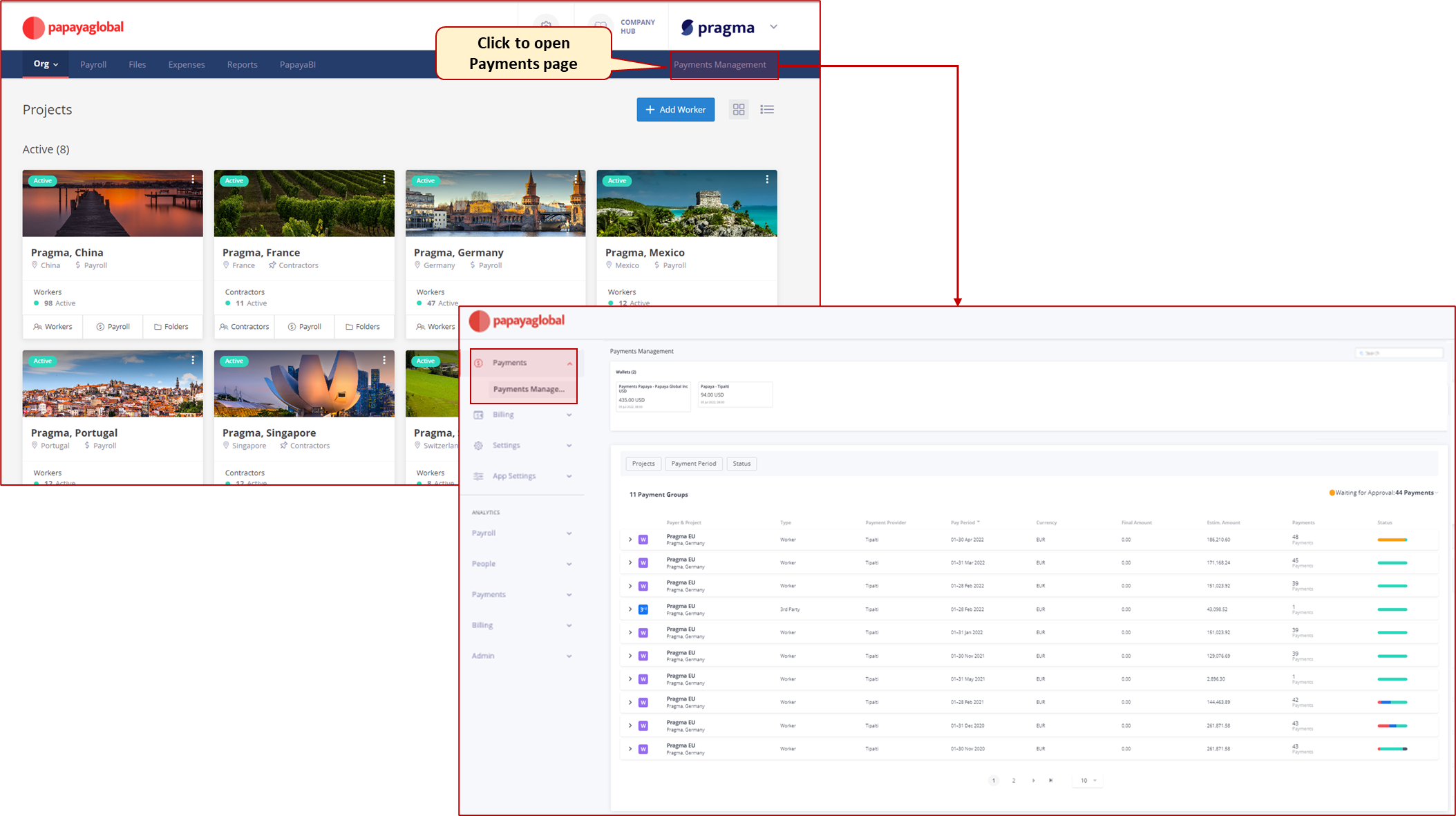 Payments Management Page