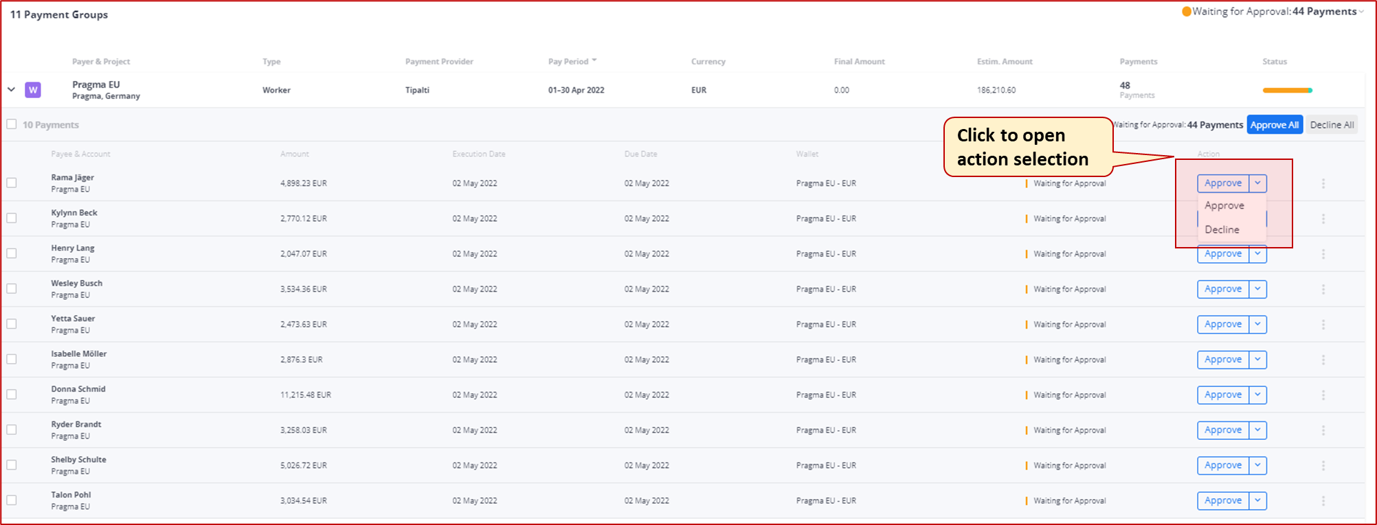 Payments Management Page