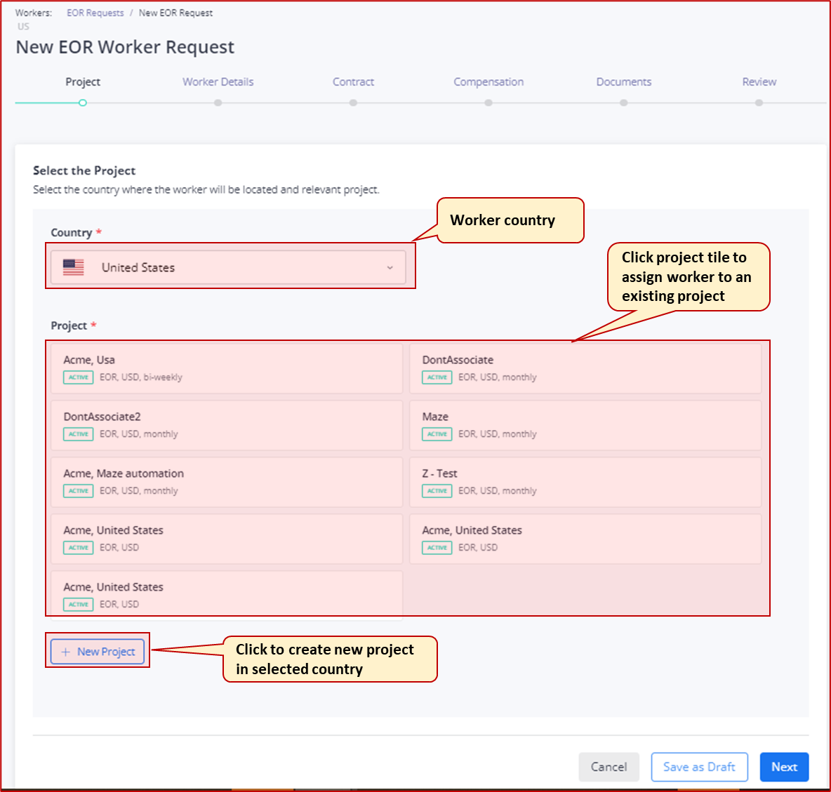 EOR Wizard: Initiating Requests for a New EOR Worker