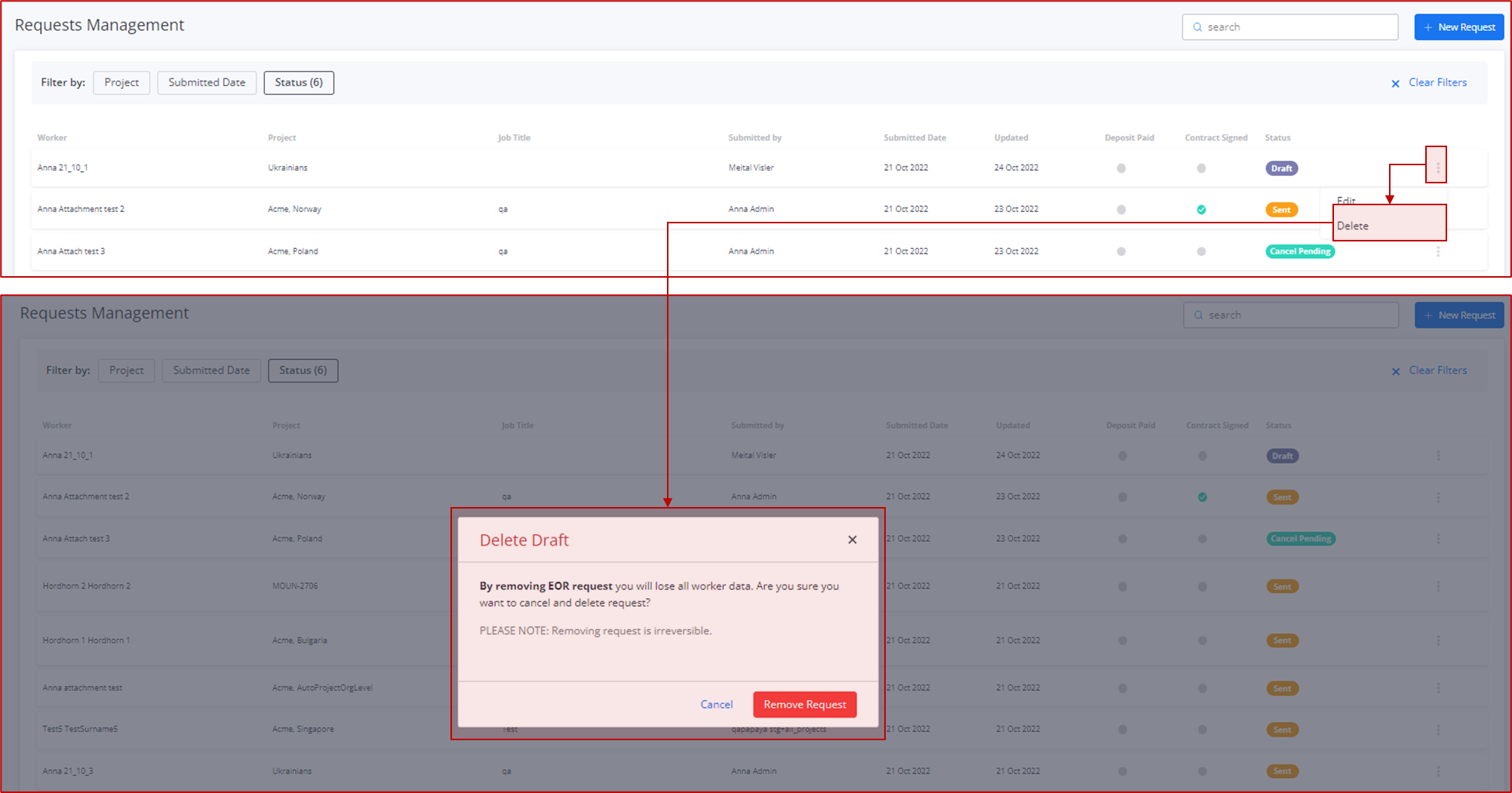 EOR Request Management