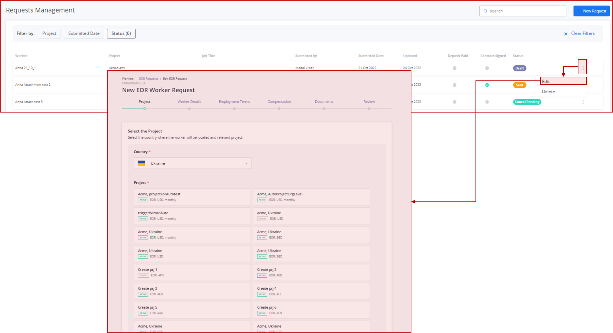EOR Request Management