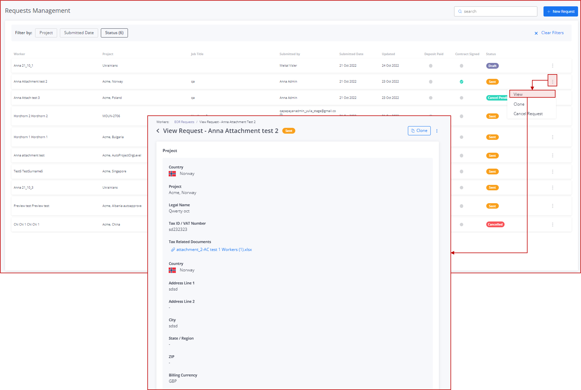 EOR Request Management