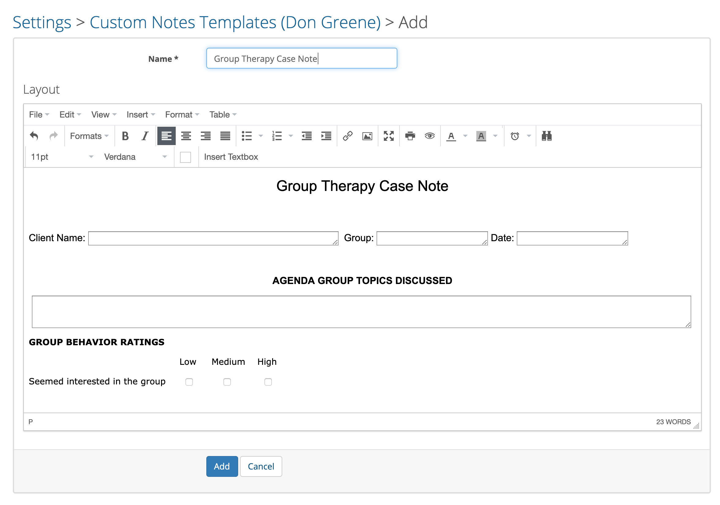 Custom Note Templates – TherapyMate