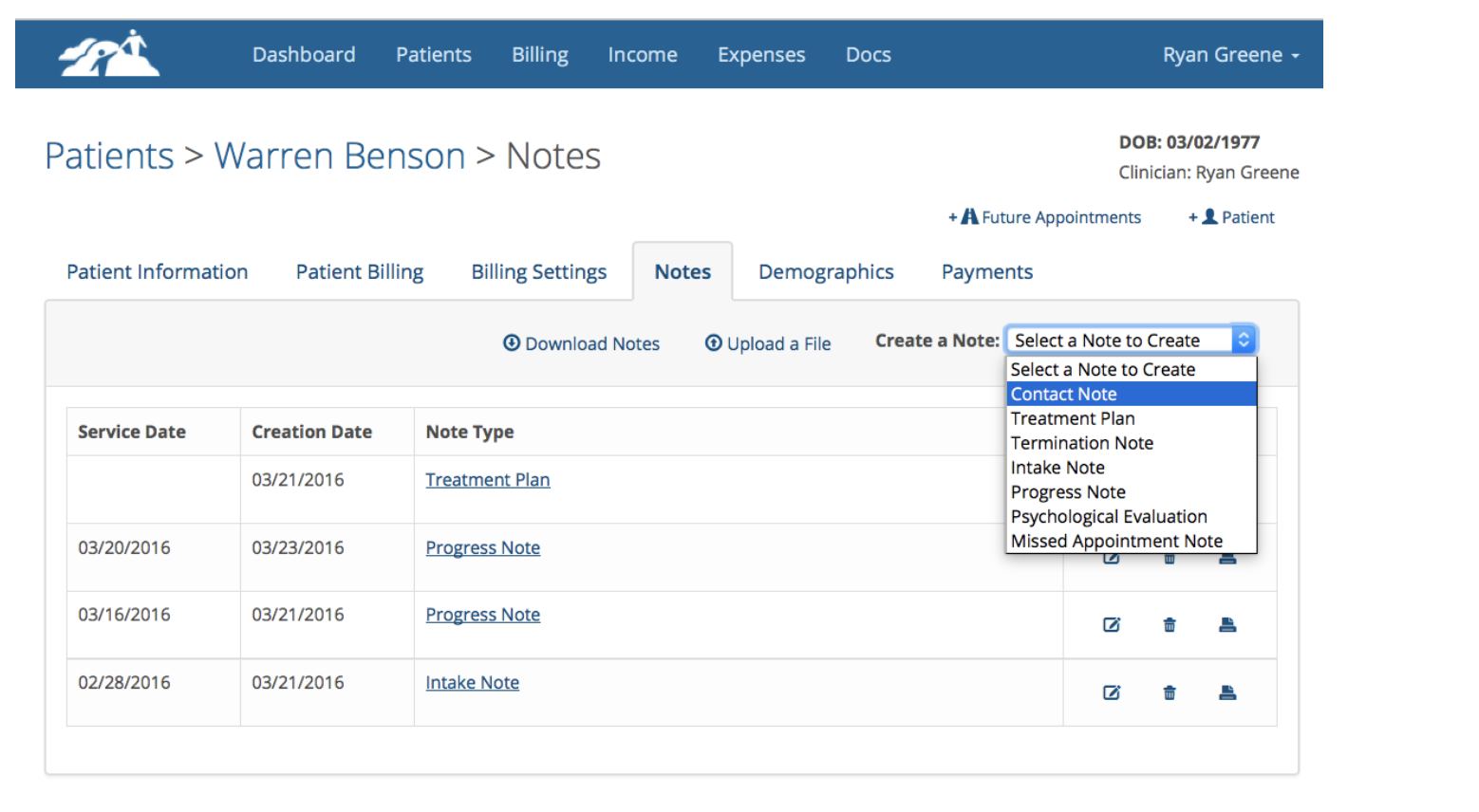 Contact Notes – TherapyMate