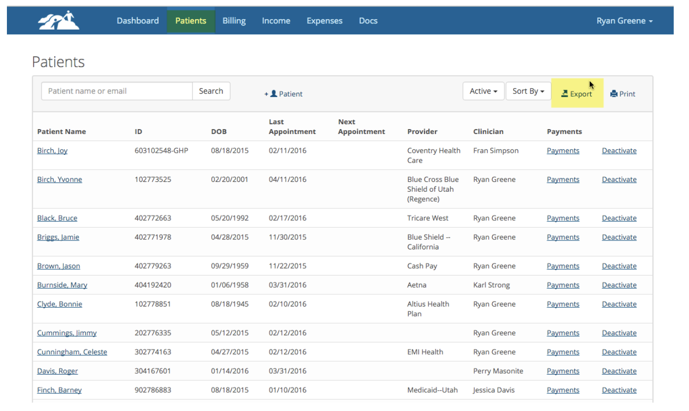 Exporting Client Information – TherapyMate