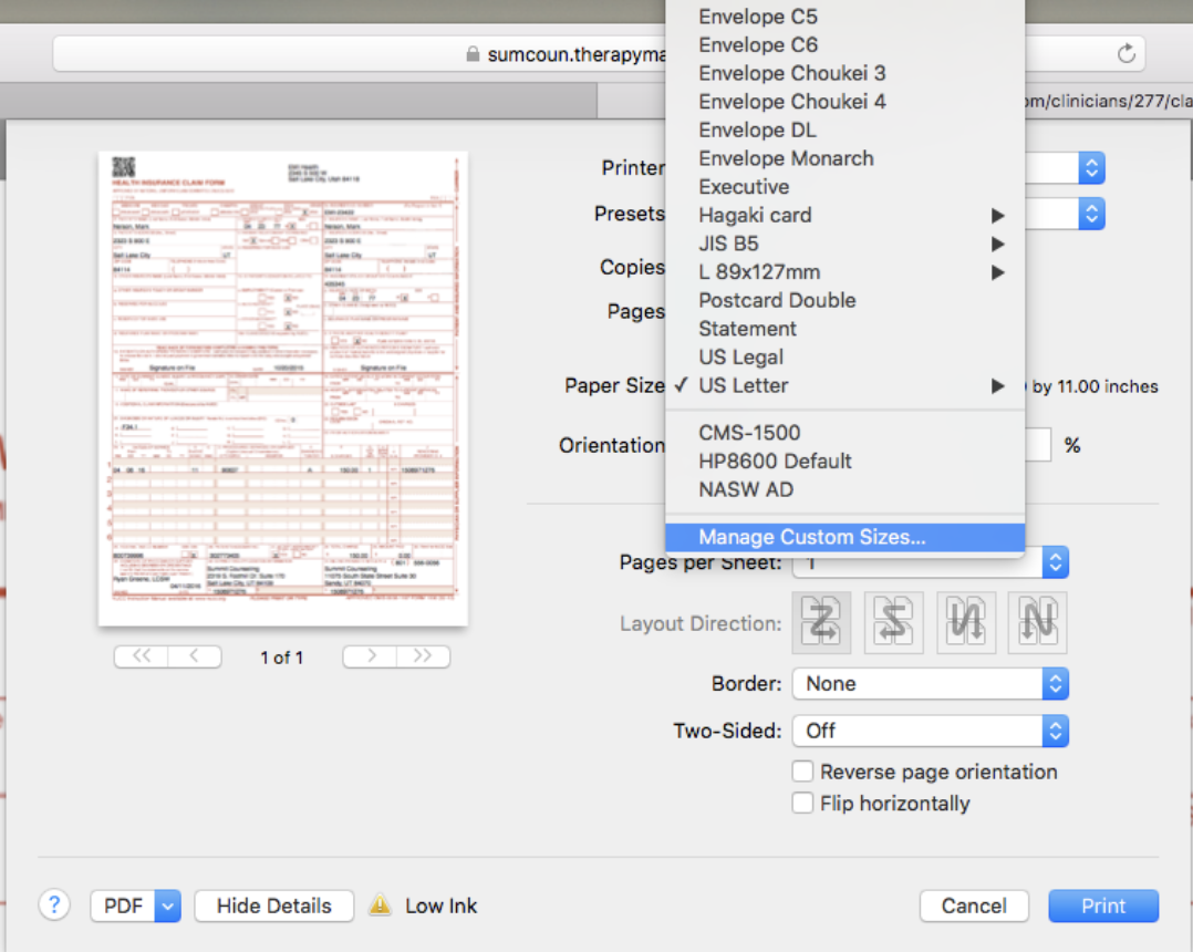 CMS-1500 Print Margin Settings – TherapyMate