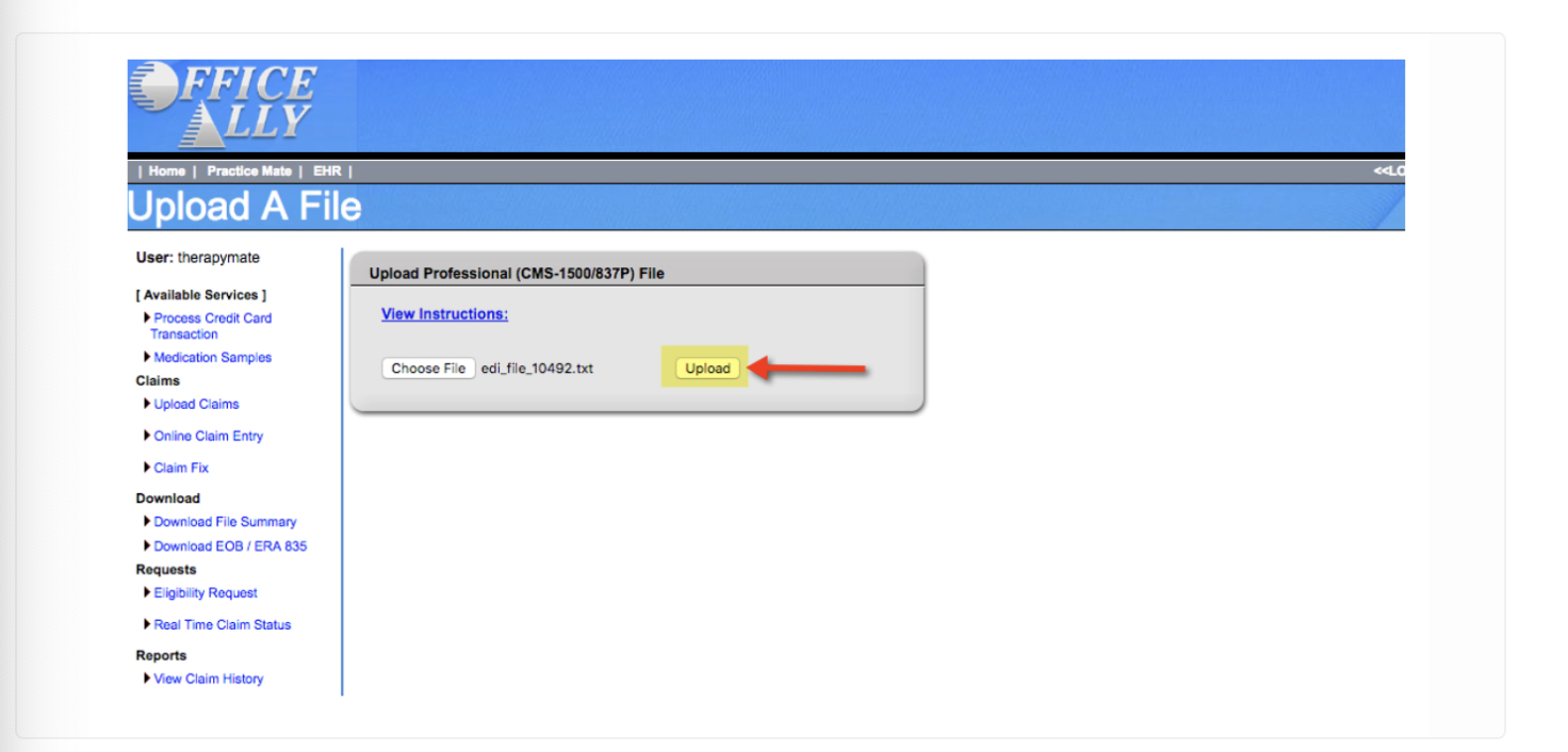 Office Ally-Uploading Claims – TherapyMate