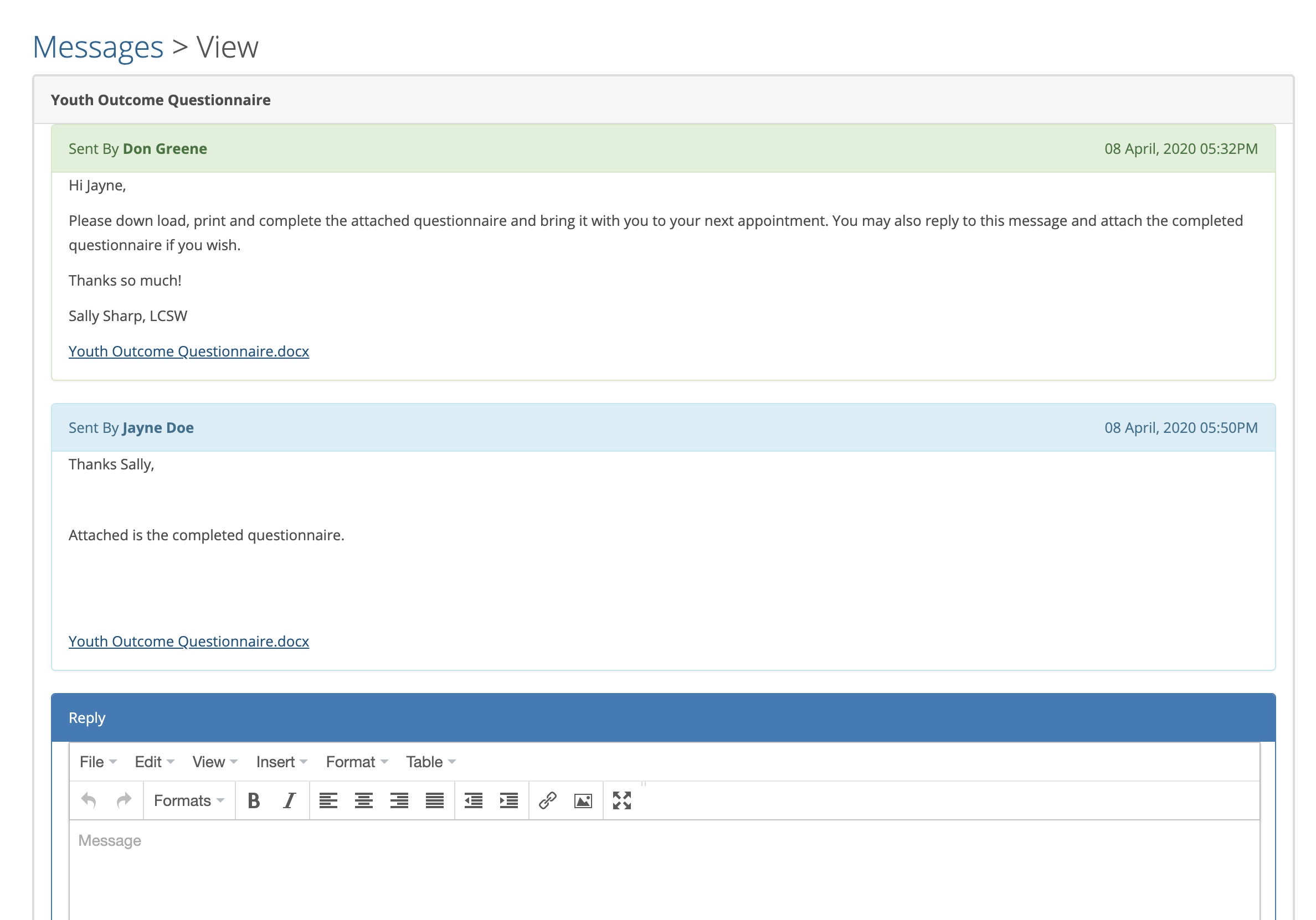 Client Portal Messages – TherapyMate
