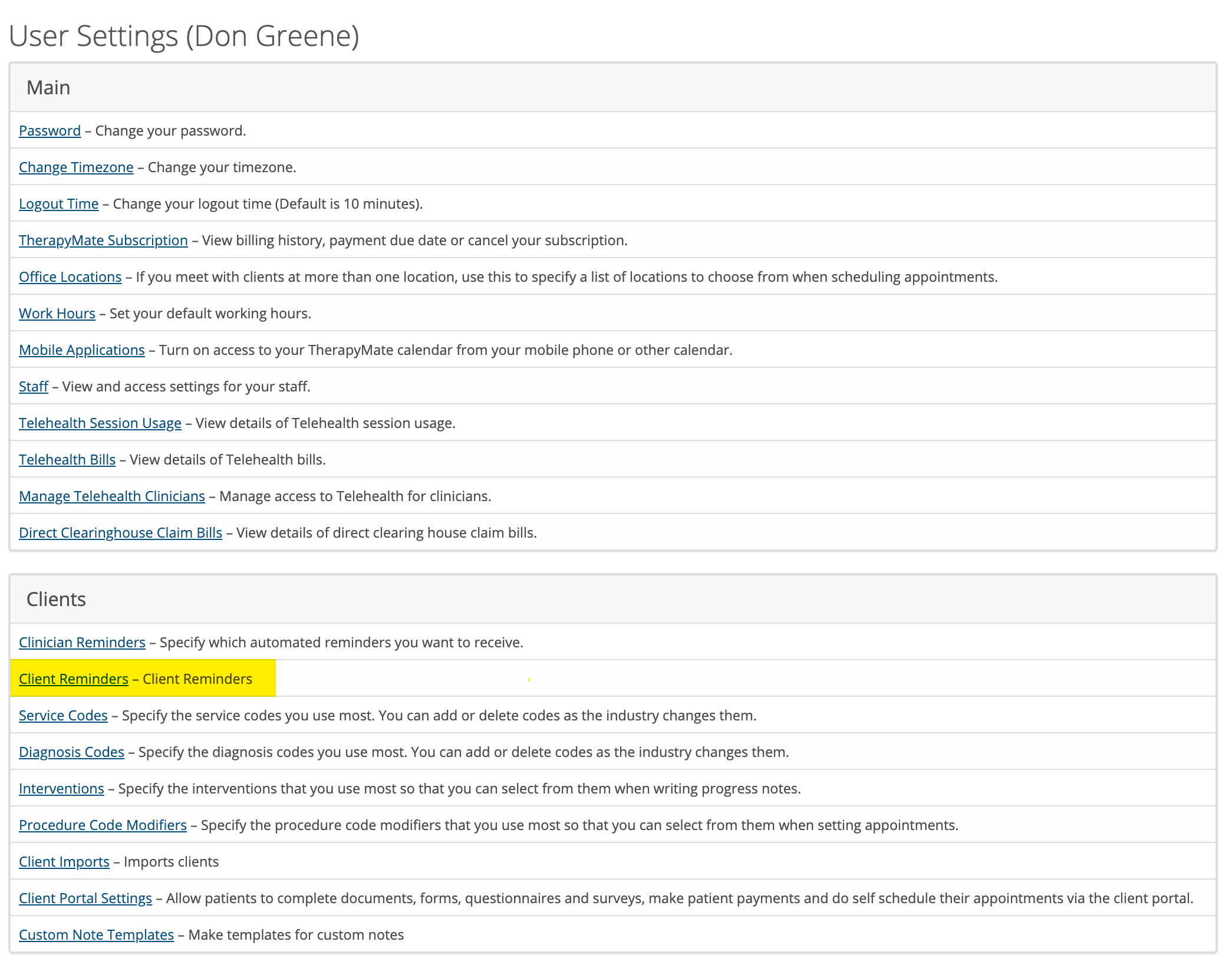 Appointment Reminder Settings for the Practice and Clinician – TherapyMate