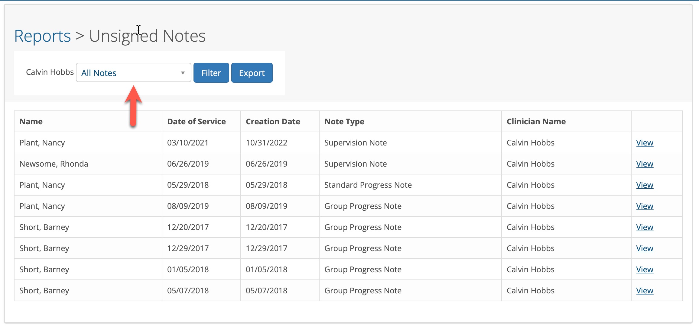 Unsigned Notes Reports – TherapyMate