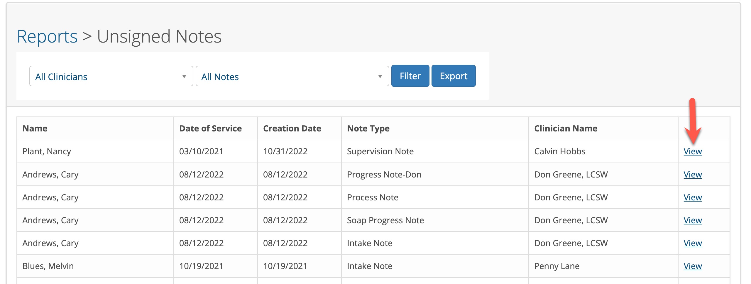 Unsigned Notes Reports – TherapyMate