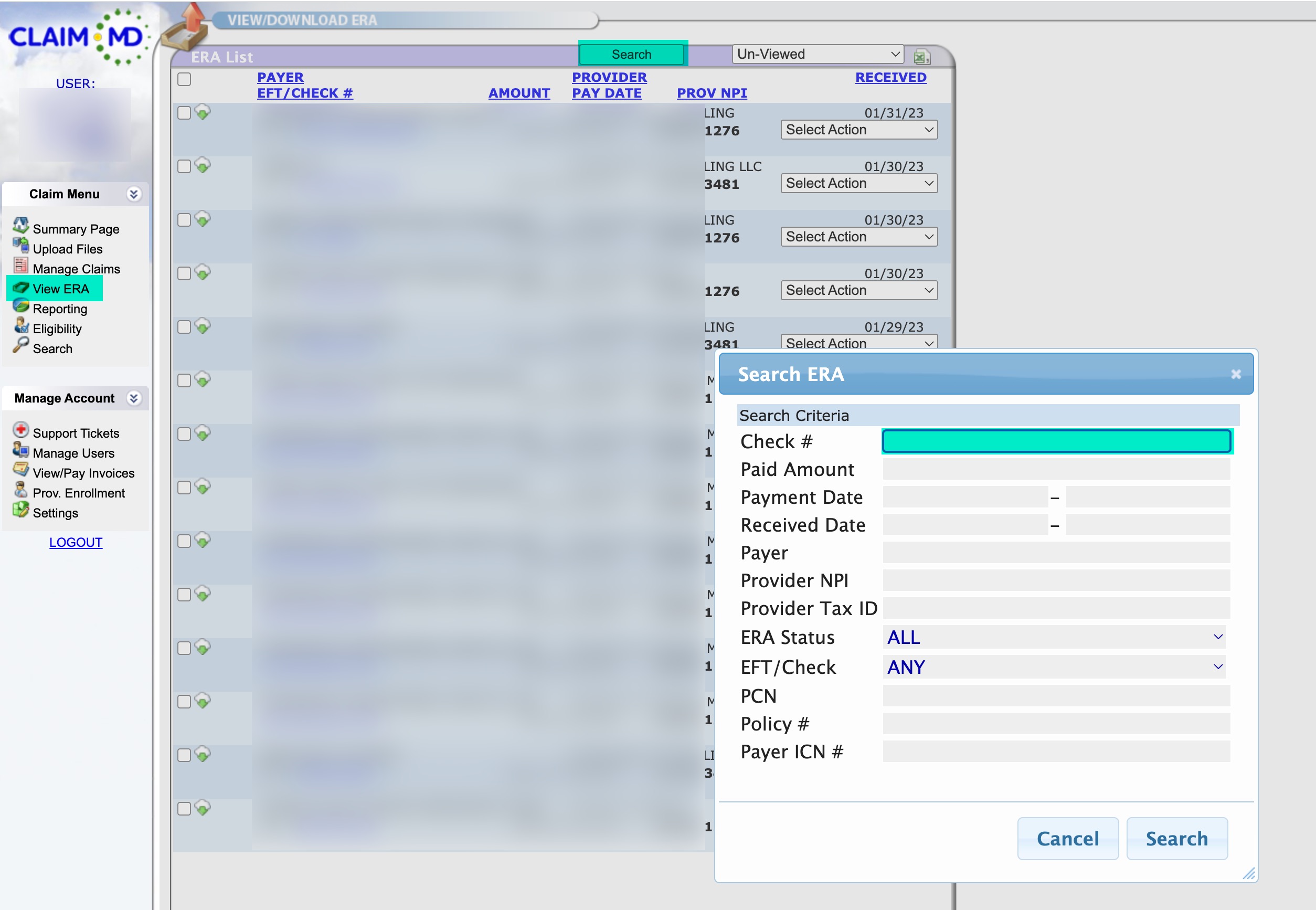 Clearinghouse Claims-ERA Exceptions – TherapyMate
