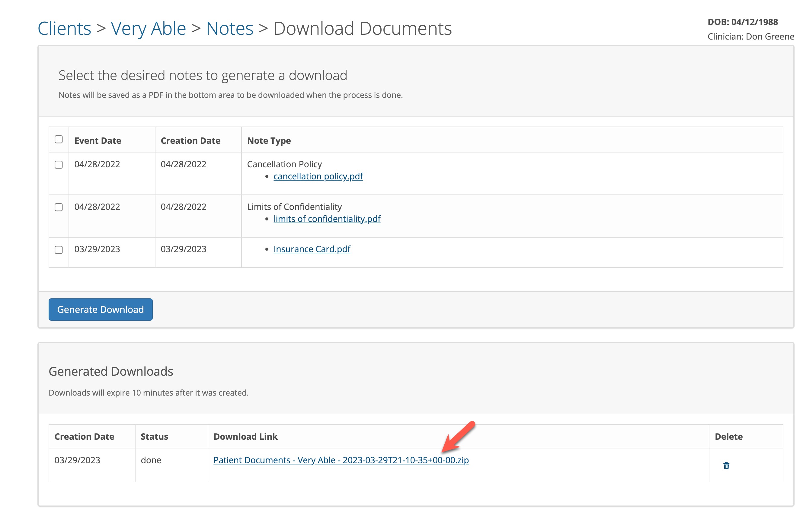 Downloading Client Documents – TherapyMate