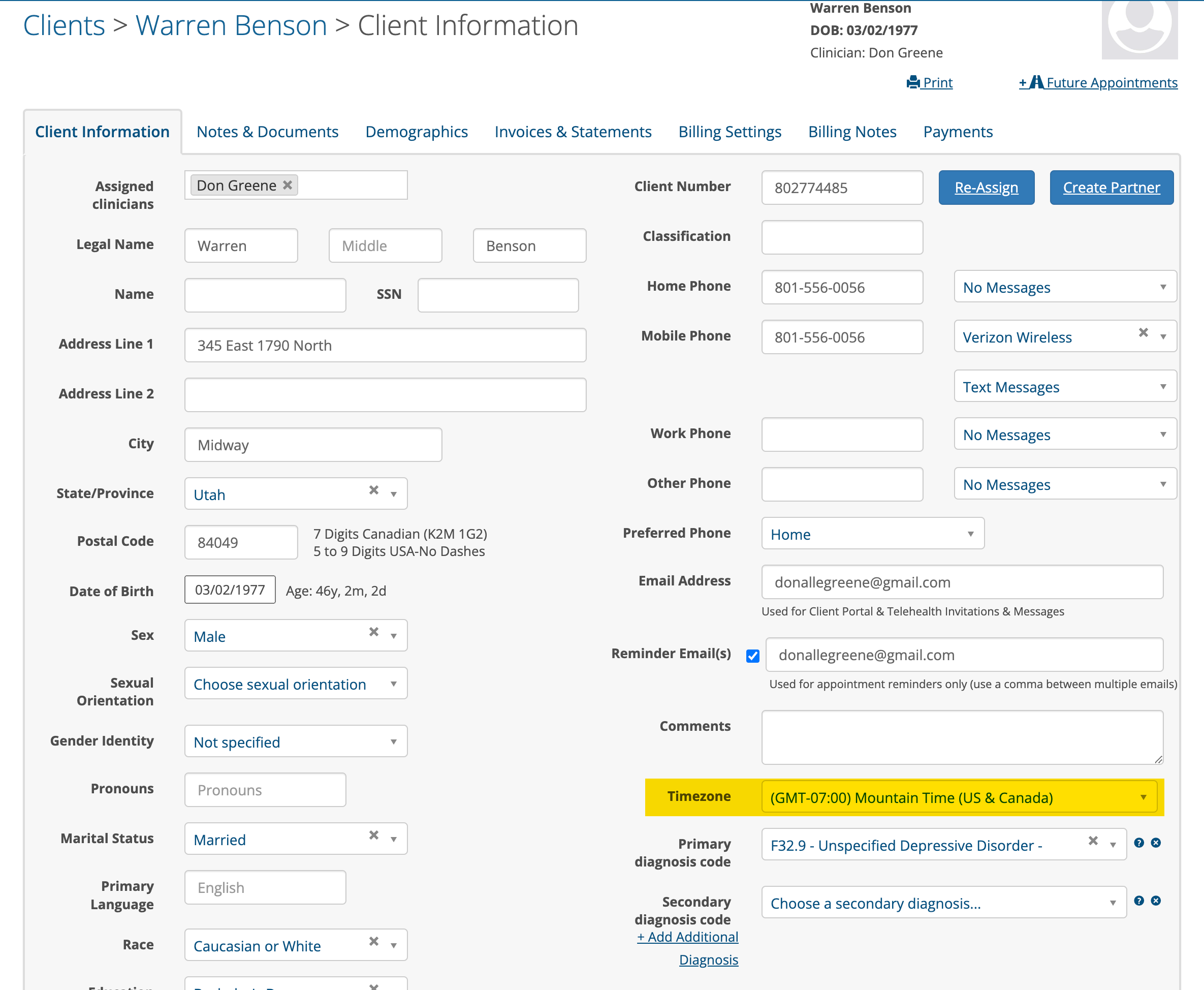 Client Time Zone Setting – TherapyMate