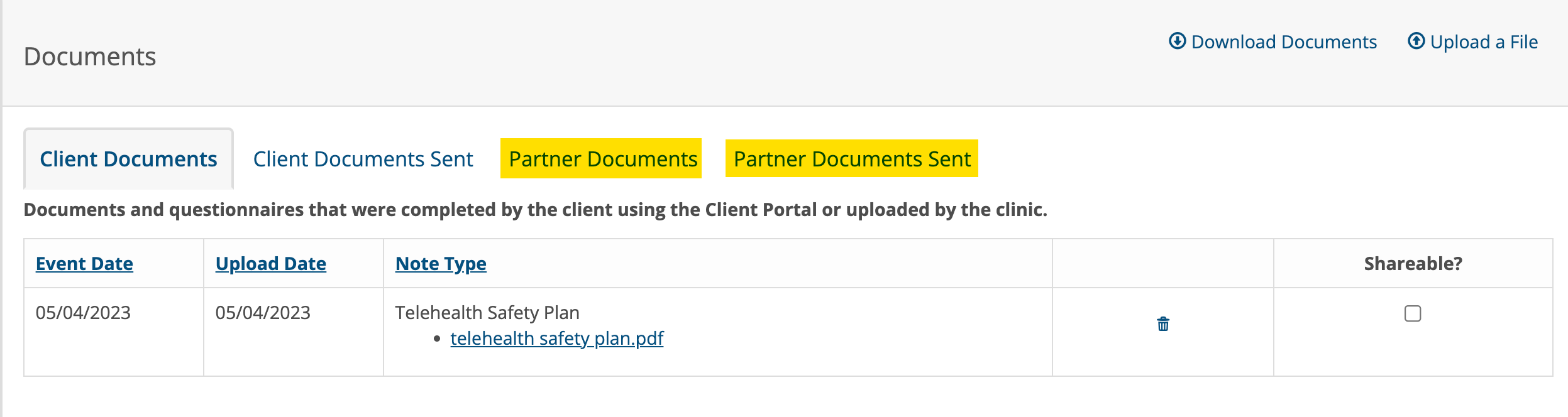 Client Portal Documents & Questionnaires Tracking – TherapyMate